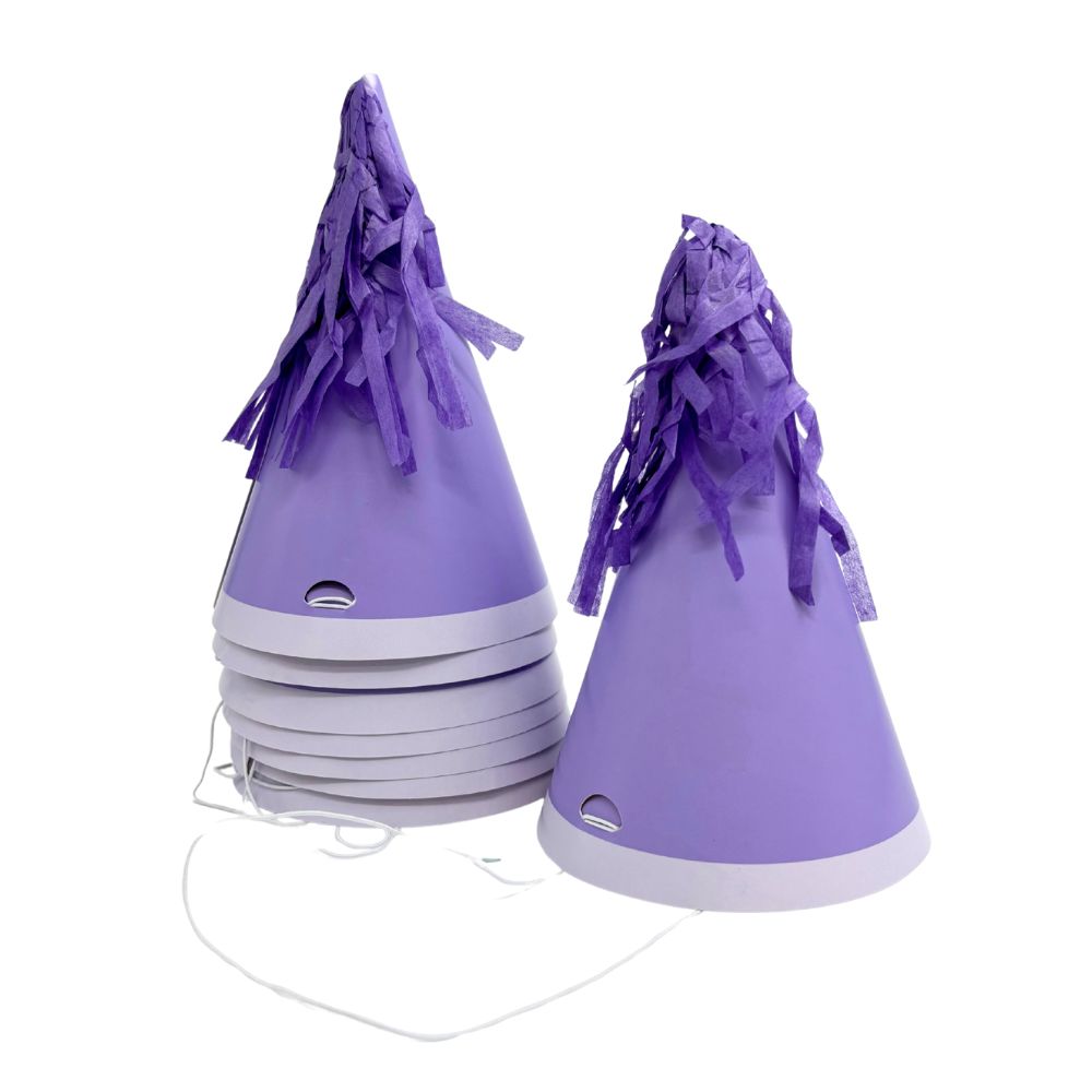 Party Hats with Tissue Tassle 8pk - Purple – Sweet Pea Parties