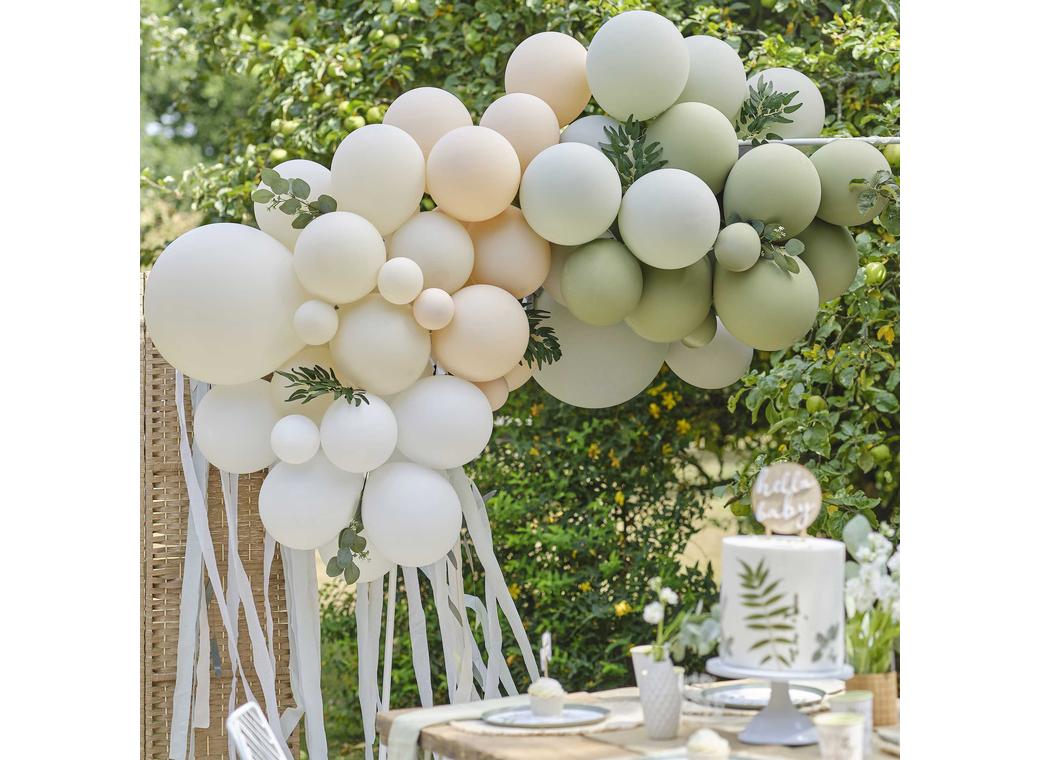 Botanical Balloon Arch with Foliage & Streamers – Sweet Pea Parties