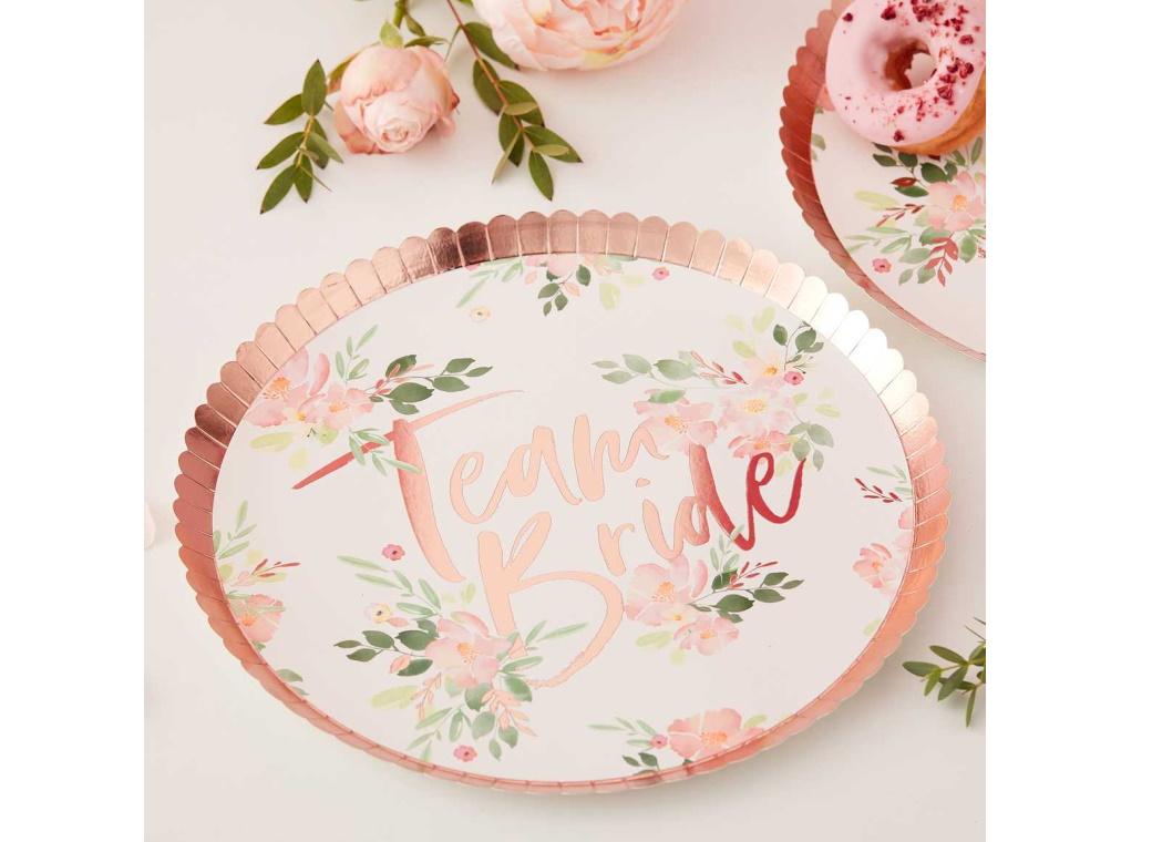 Floral Hen Party Team Bride Plates 8pk – Sweet Pea Parties