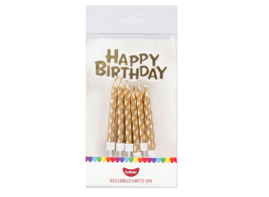 Happy Birthday Motto & Candle Set Gold – Sweet Pea Parties