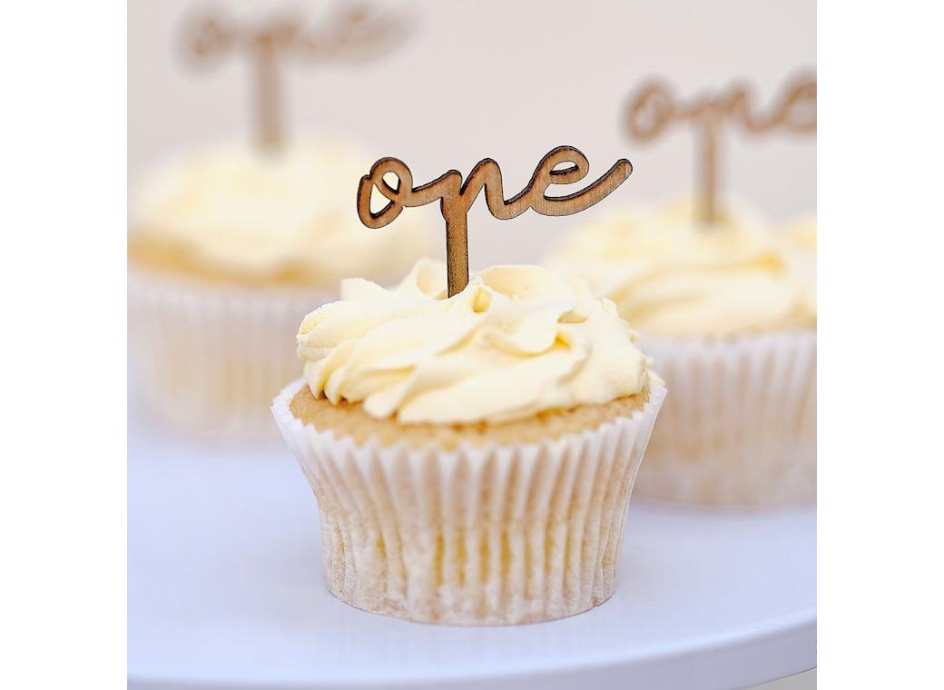 Wooden 'One' 1st Birthday Cupcake Toppers 6pk – Sweet Pea Parties