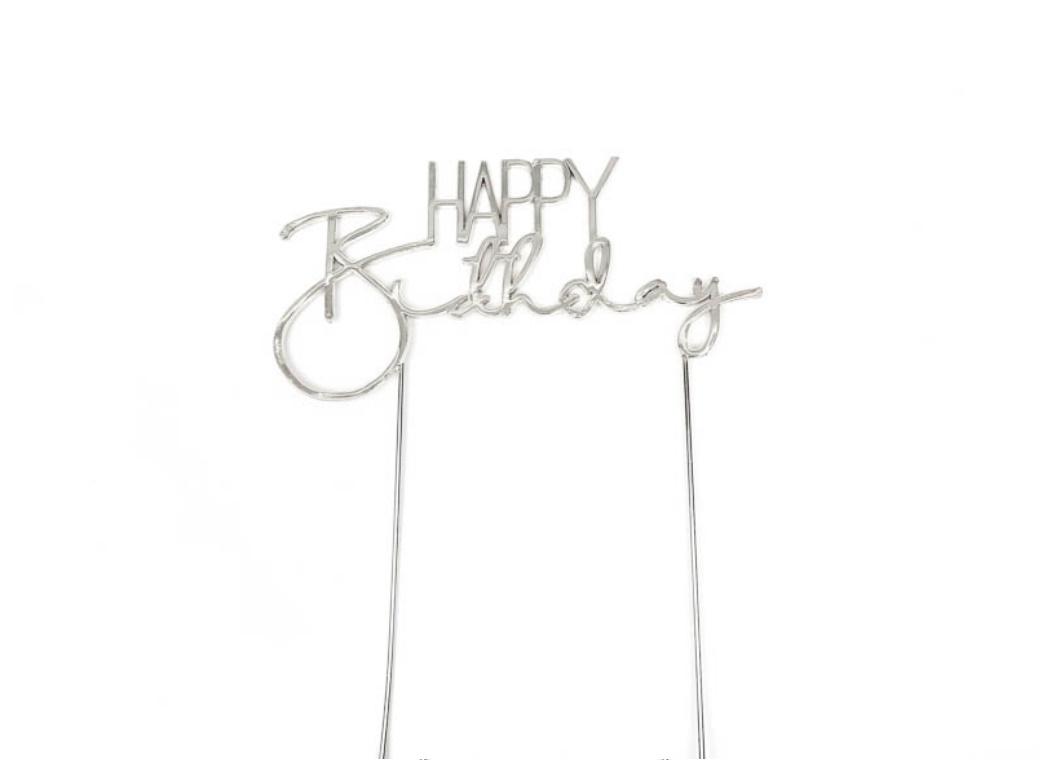 Silver Metal Cake Topper - Happy Birthday – Sweet Pea Parties